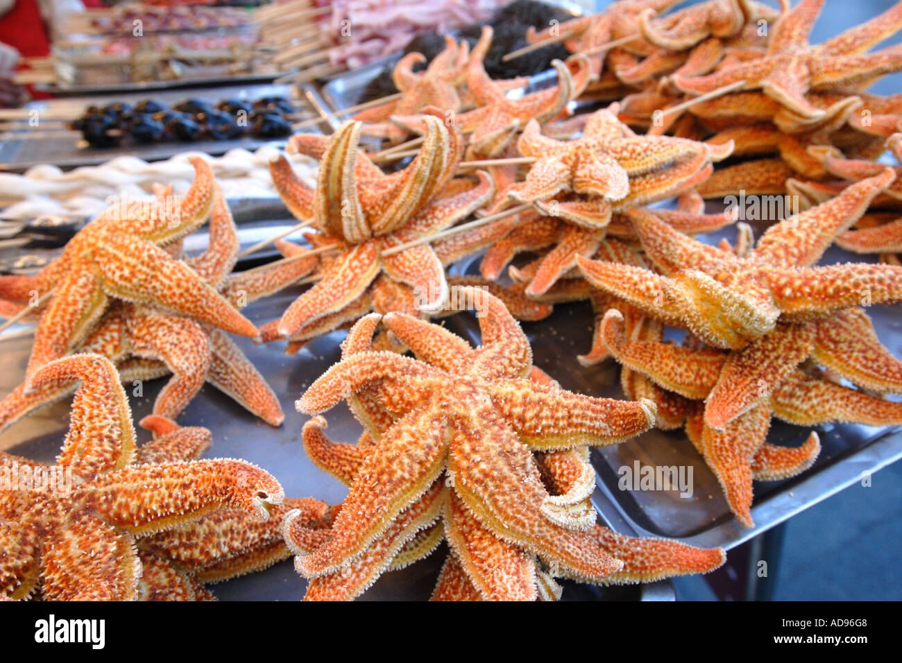 Starfish at Donghuamen night food market in Beijing, China Stock Photo ...