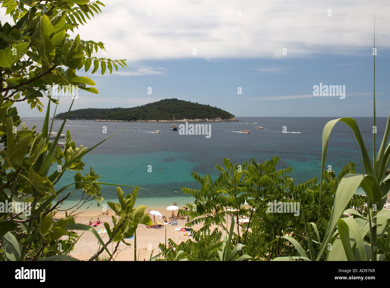 Lokrum Island as viewed from above the city beach of Dubrovnik Stock ...