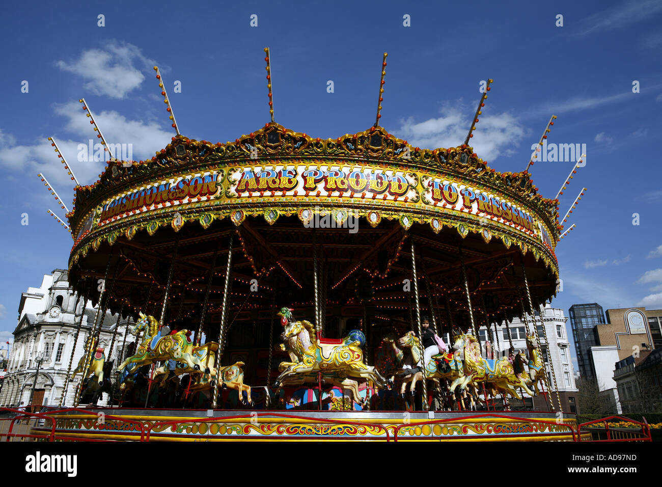 Victoria Square in Birmingham Showing the fairground carousel in action ...