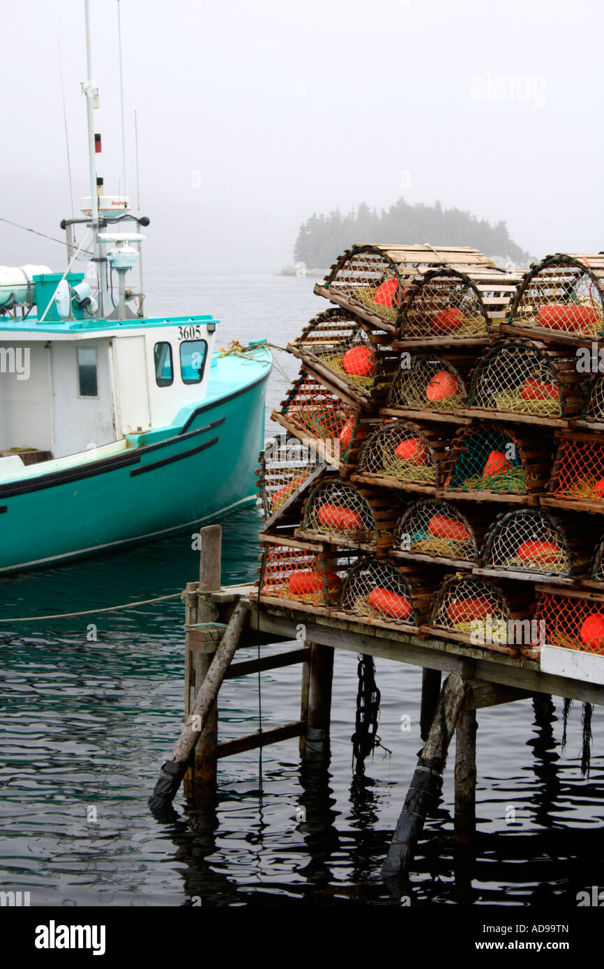 Lobster Traps, fishing motor boat Indian Harbour, Lighthouse Route ...