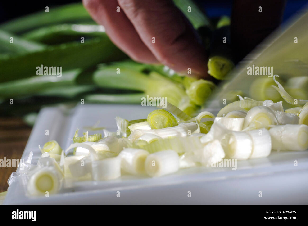 Chopping spring onions Stock Photo - Alamy