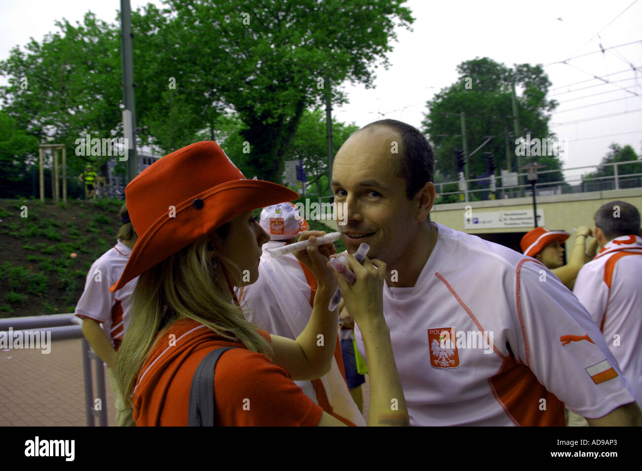 polish fan having face painted smile male man polska poland Stock Photo ...