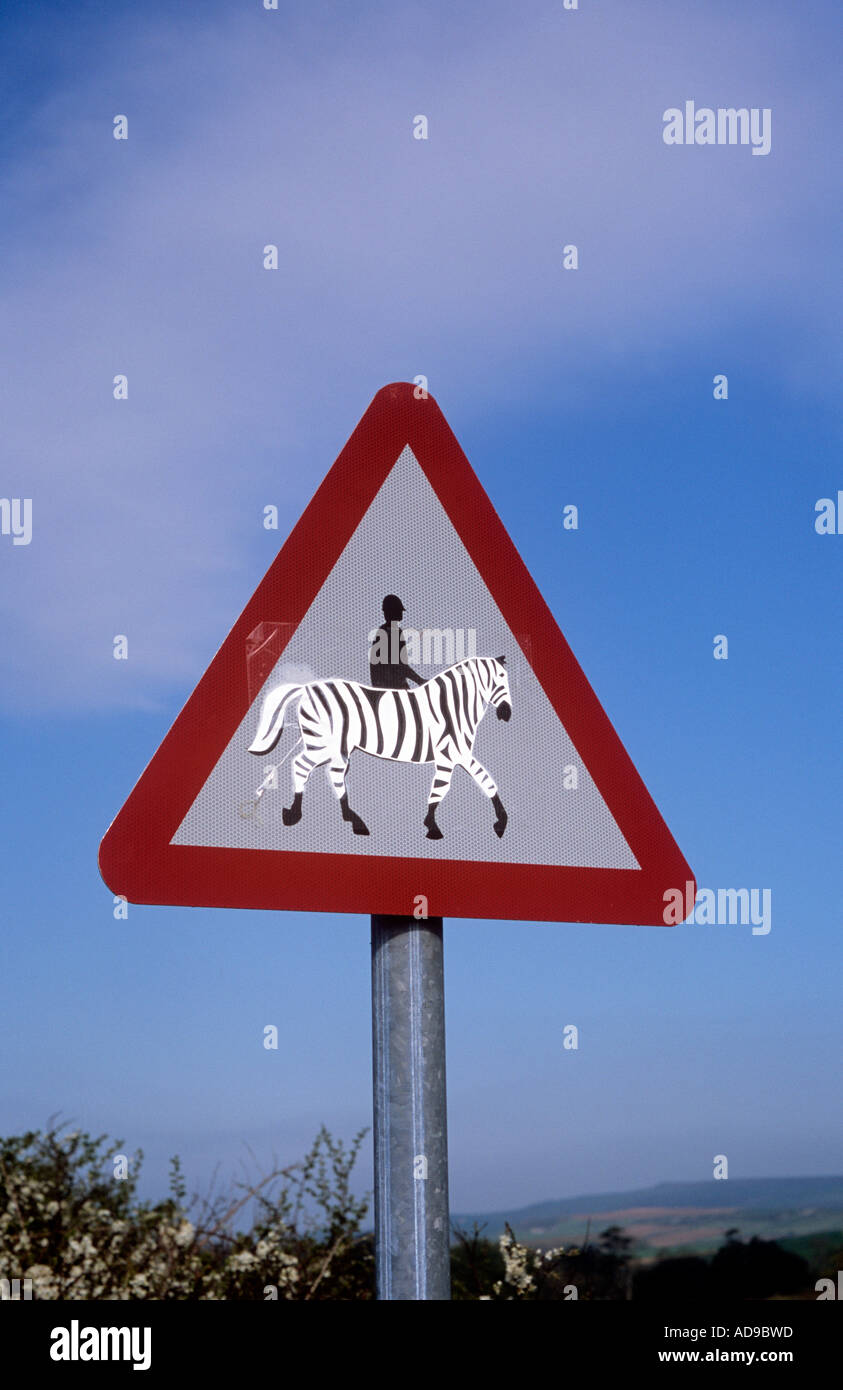 Horse rider road sign with zebra stripes Stock Photo - Alamy
