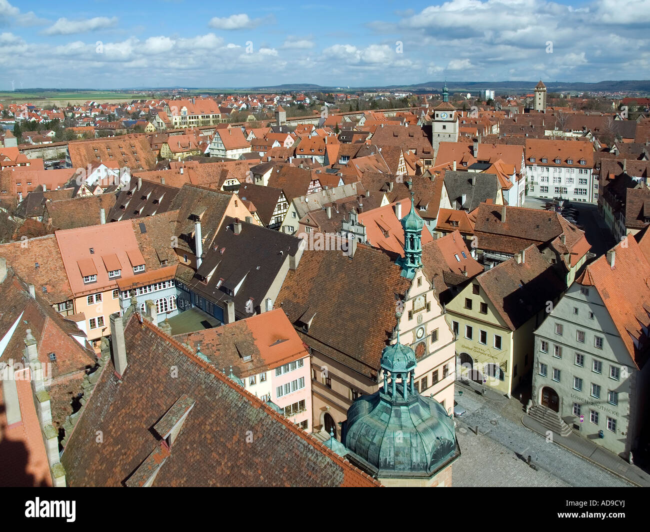 overview to the old town with landscape of red roofs in medieval town ...