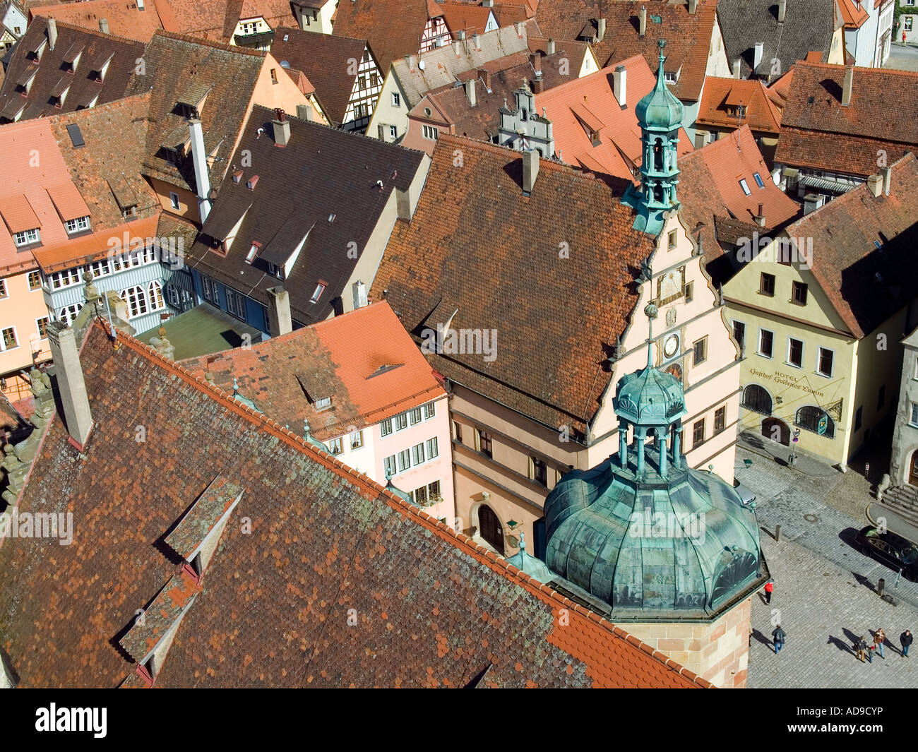 overview to the old town with landscape of red roofs in medieval town ...