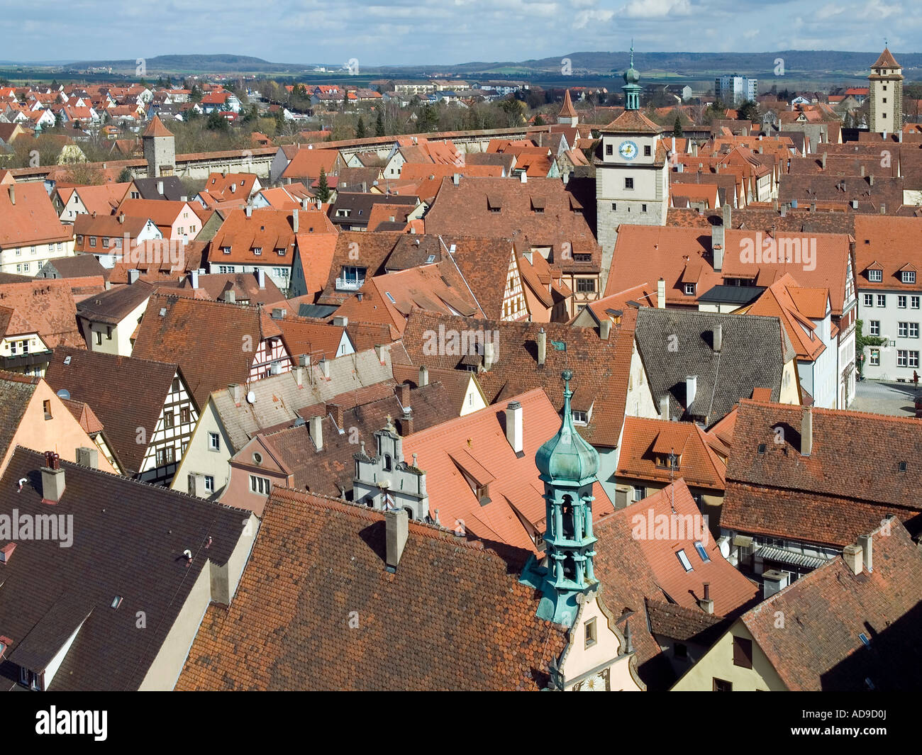 overview to the old town with landscape of red roofs in medieval town ...