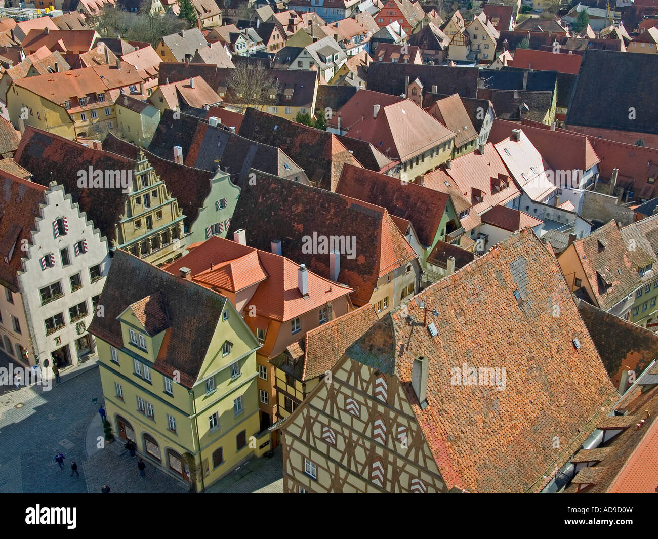 overview to the old town with landscape of red roofs in medieval town ...