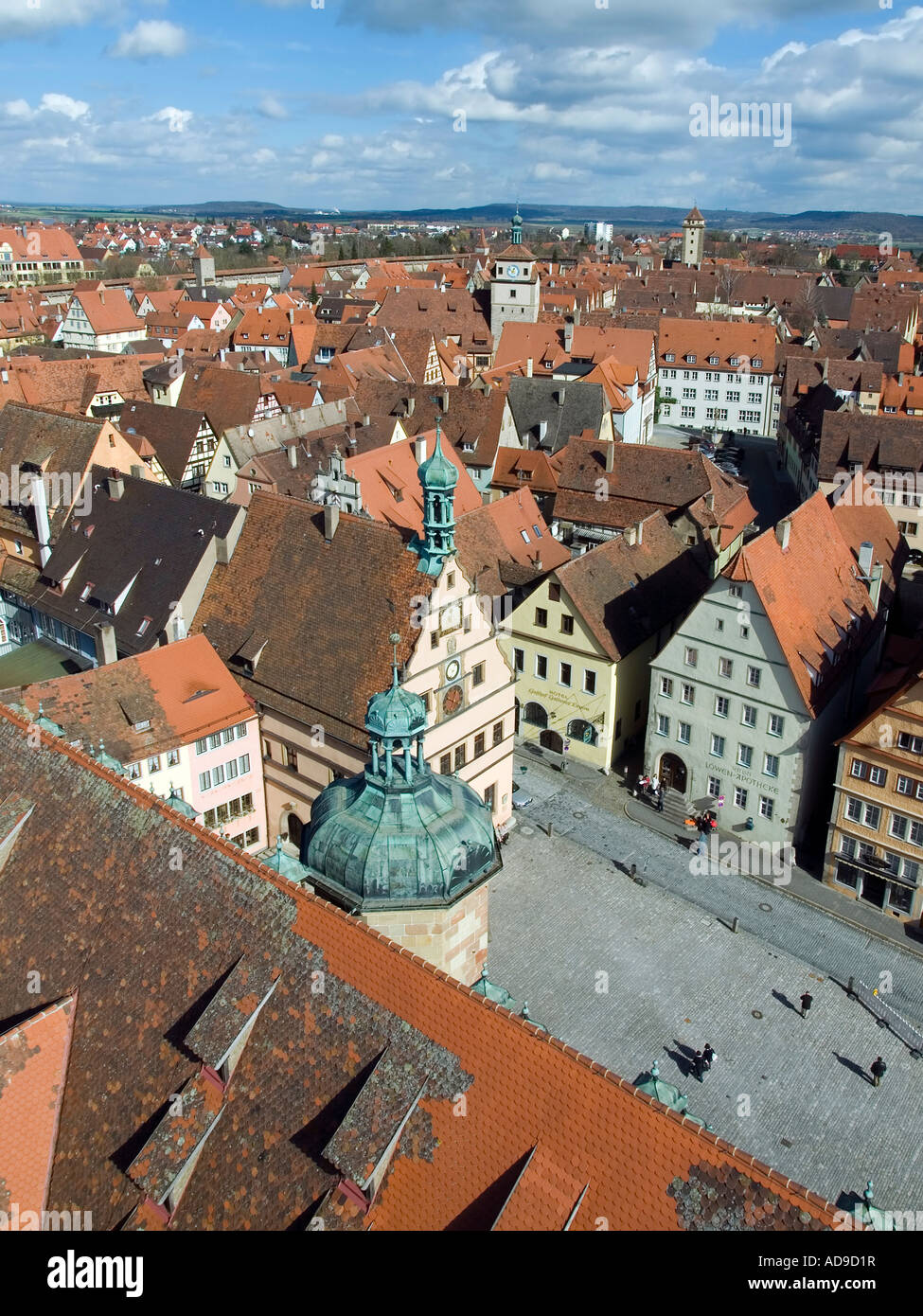 overview to the old town with landscape of red roofs in medieval town ...