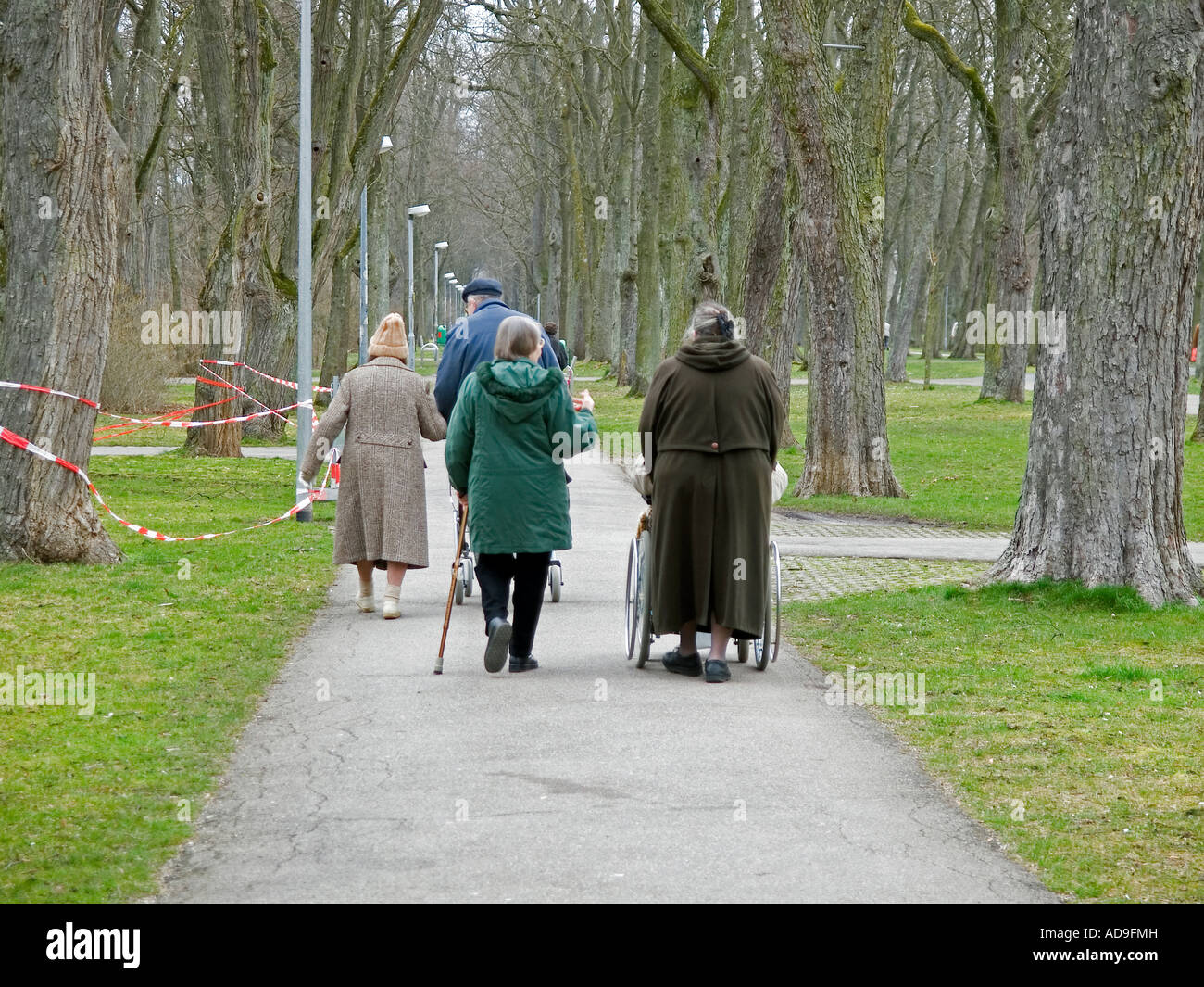 old people going for walk in a park Stock Photo - Alamy