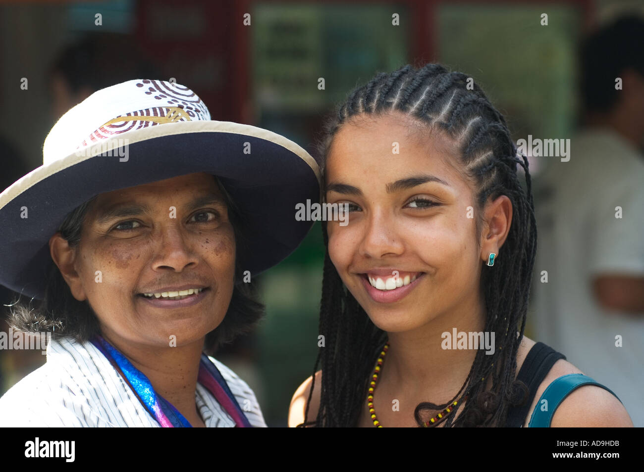 Australian aboriginal and Islander mother and daughter at first persons ...