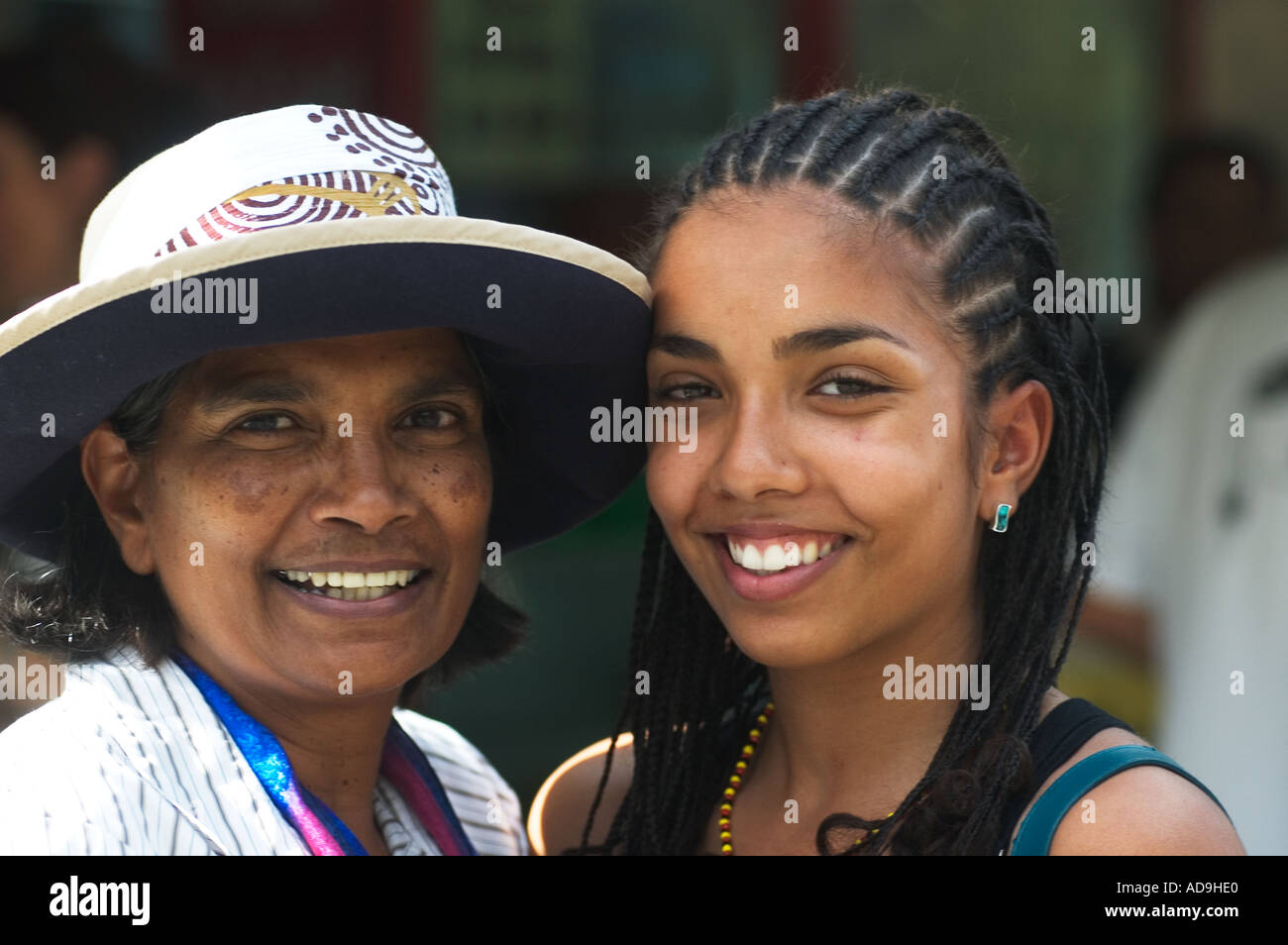 Australian aboriginal and Islander mother and daughter at first persons ...