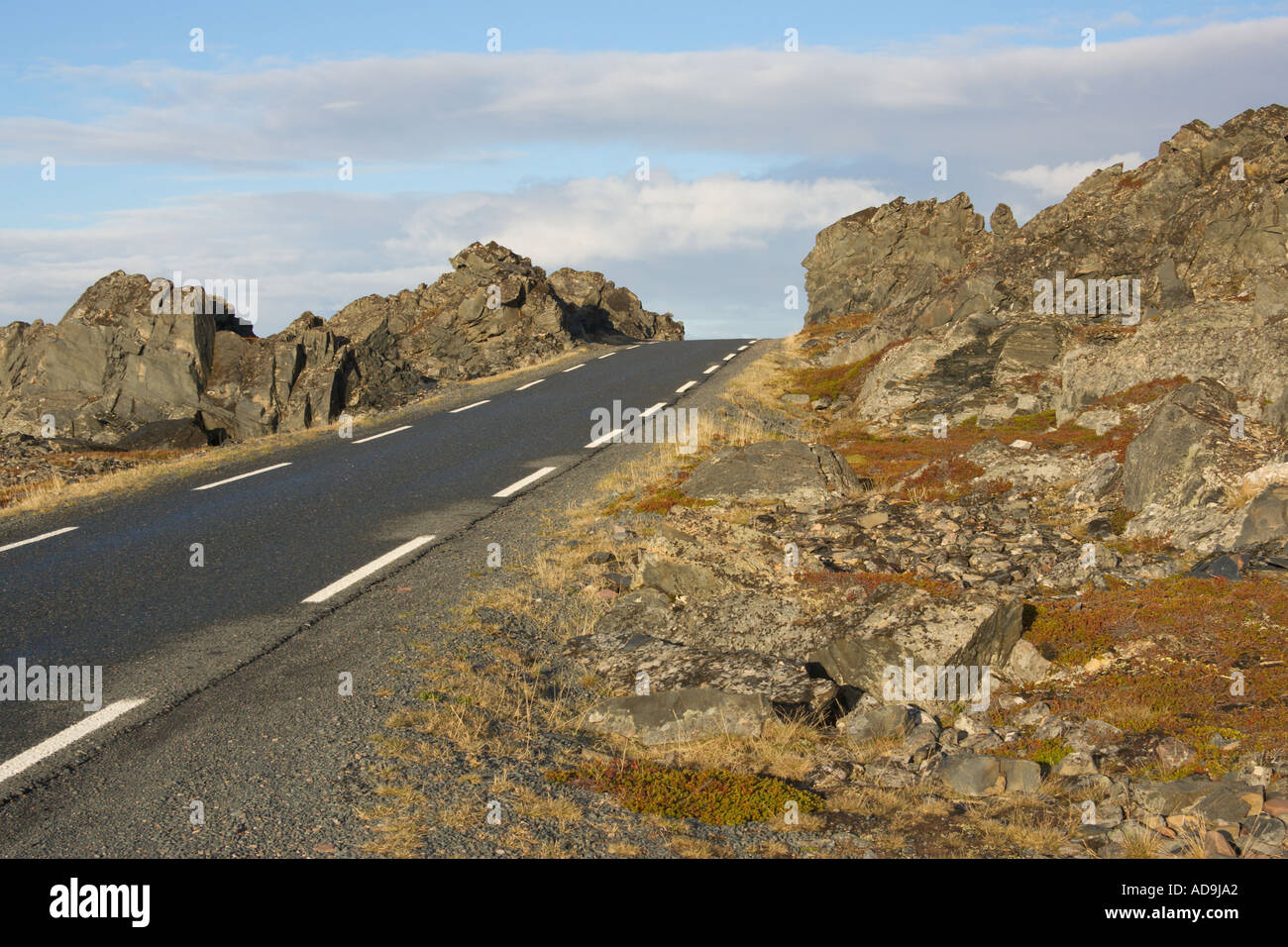 Road through tilted rock formations Varanger Stock Photo - Alamy