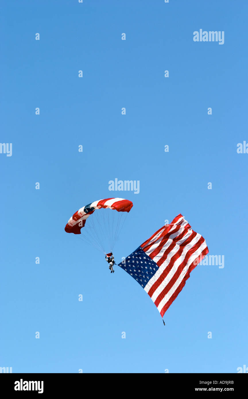 Sky diver carrying american flag with american flag parachute Stock ...