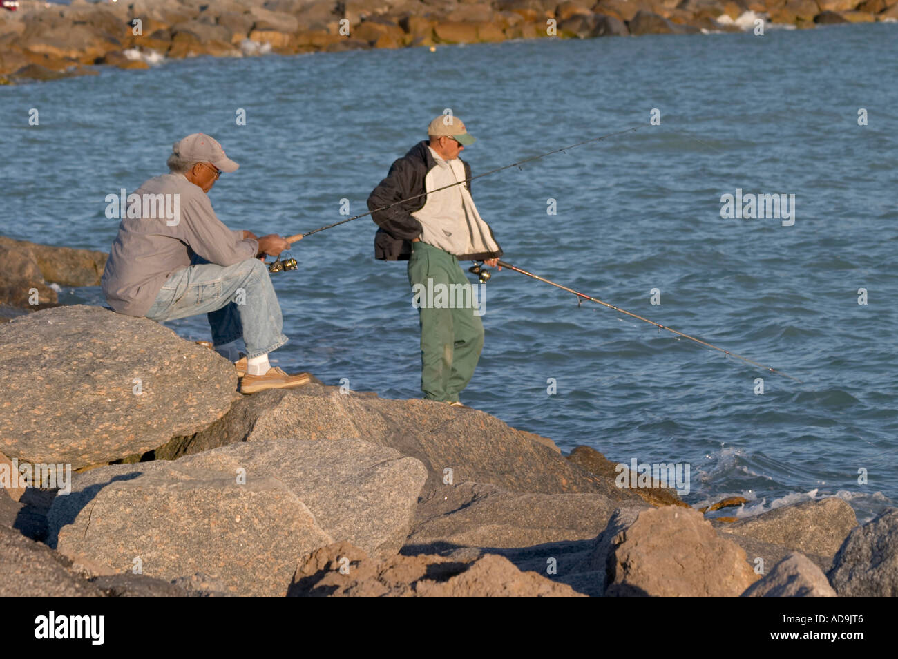Fishing in the Gulf of Mexico from the Jetty in Venice Florida Stock ...