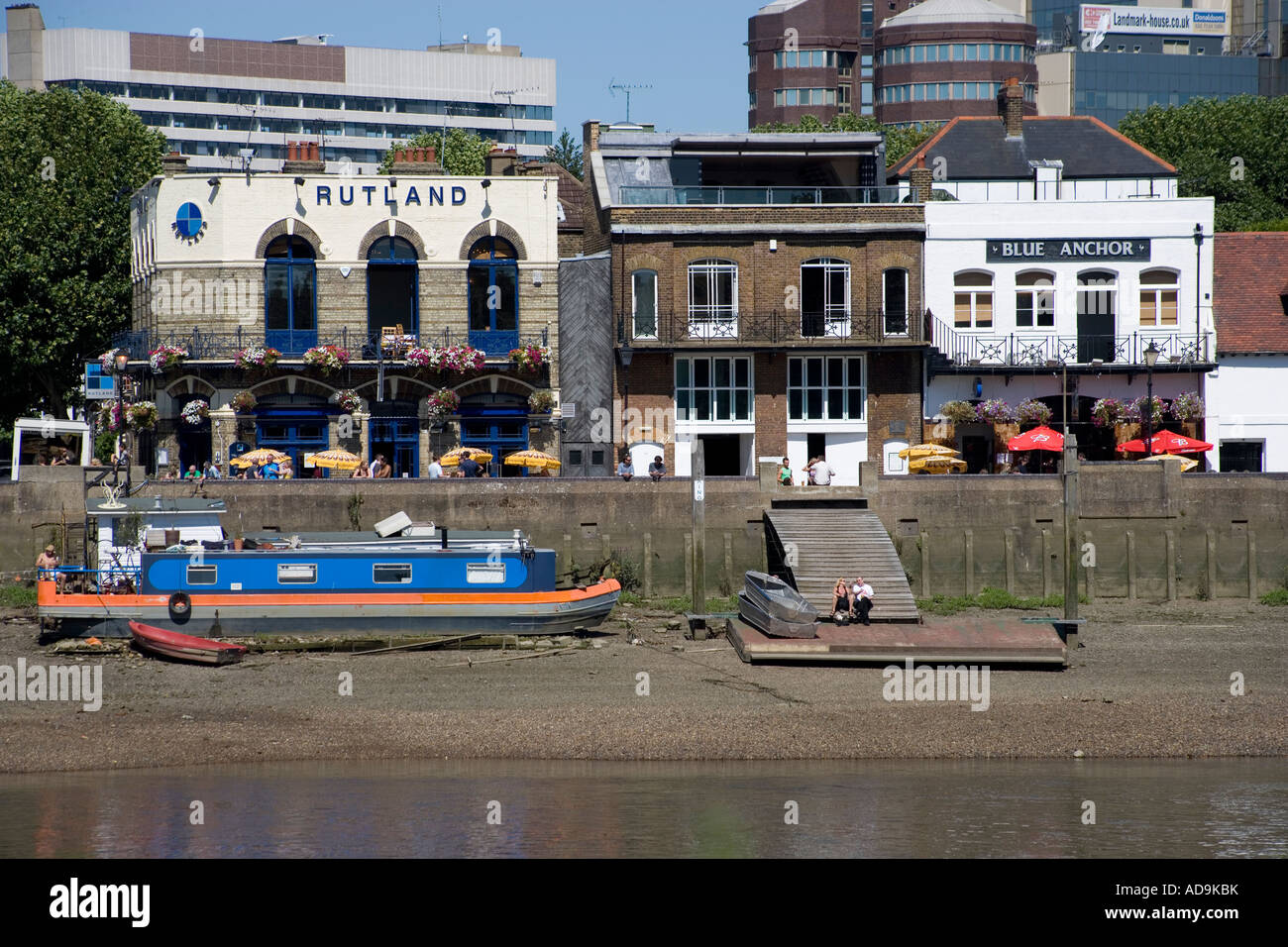 Riverside Pubs alongside the River Thames at Hammersmith London England ...