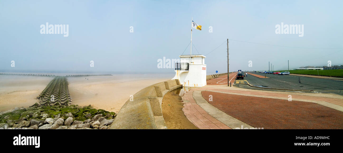 Concrete groynes on the beach at New Brighton by the coastguard look ...