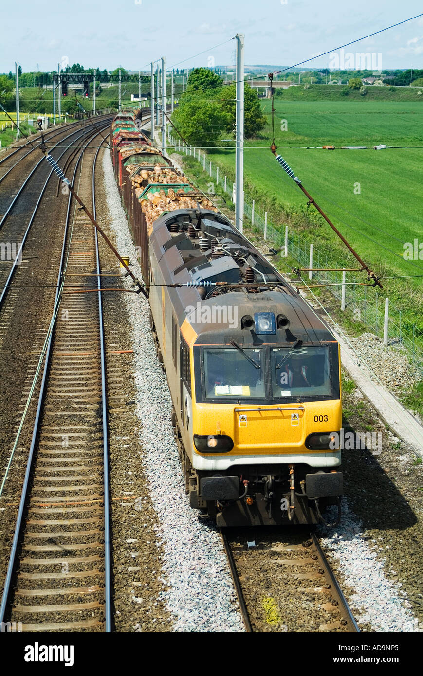 Freight train carrying timber logs on the West Coast line near ...