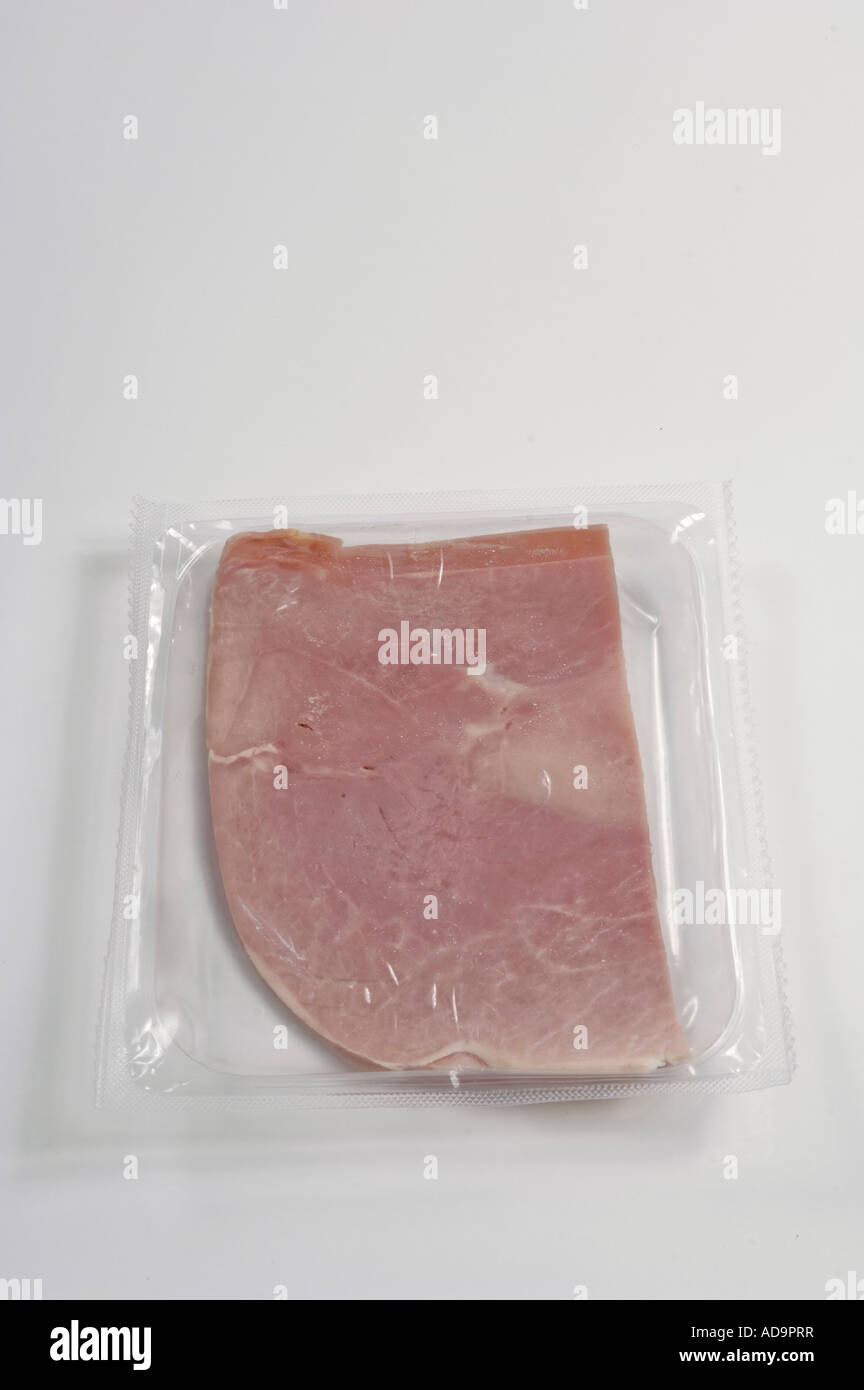 Plastic pack of sliced ham Stock Photo - Alamy