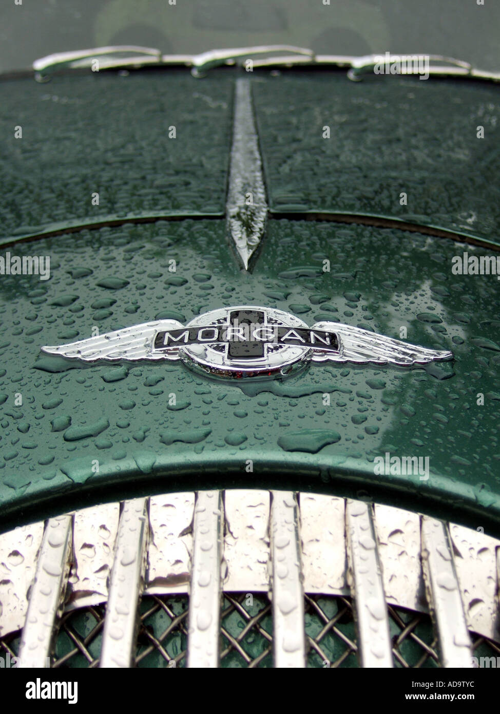 close up of front grill on Morgan Aero 8 sports car in the rain Stock ...