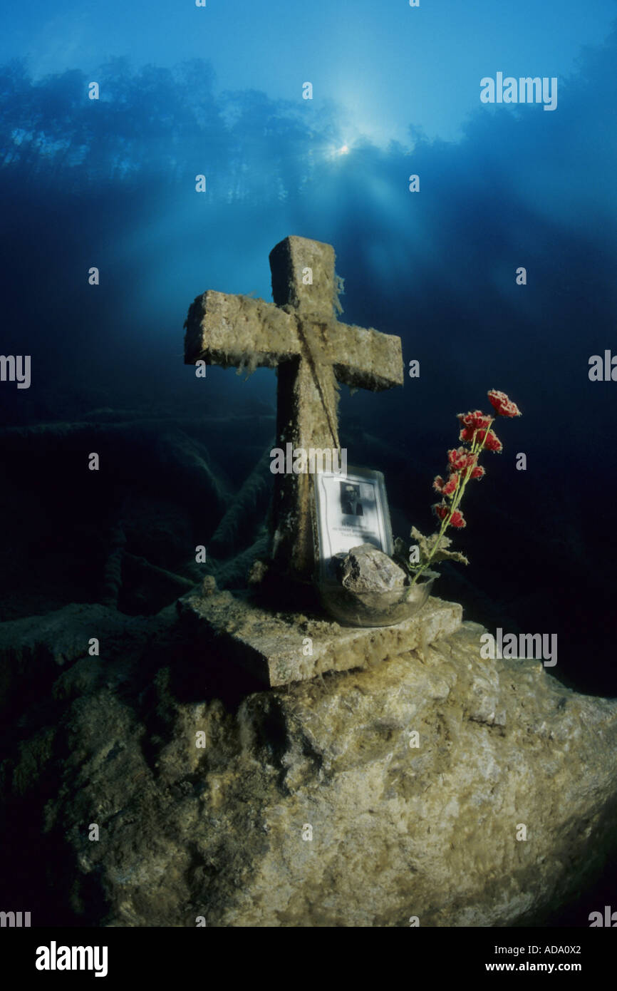 memorial for a dead diver in a lake, Austria, Tyrol Stock Photo - Alamy