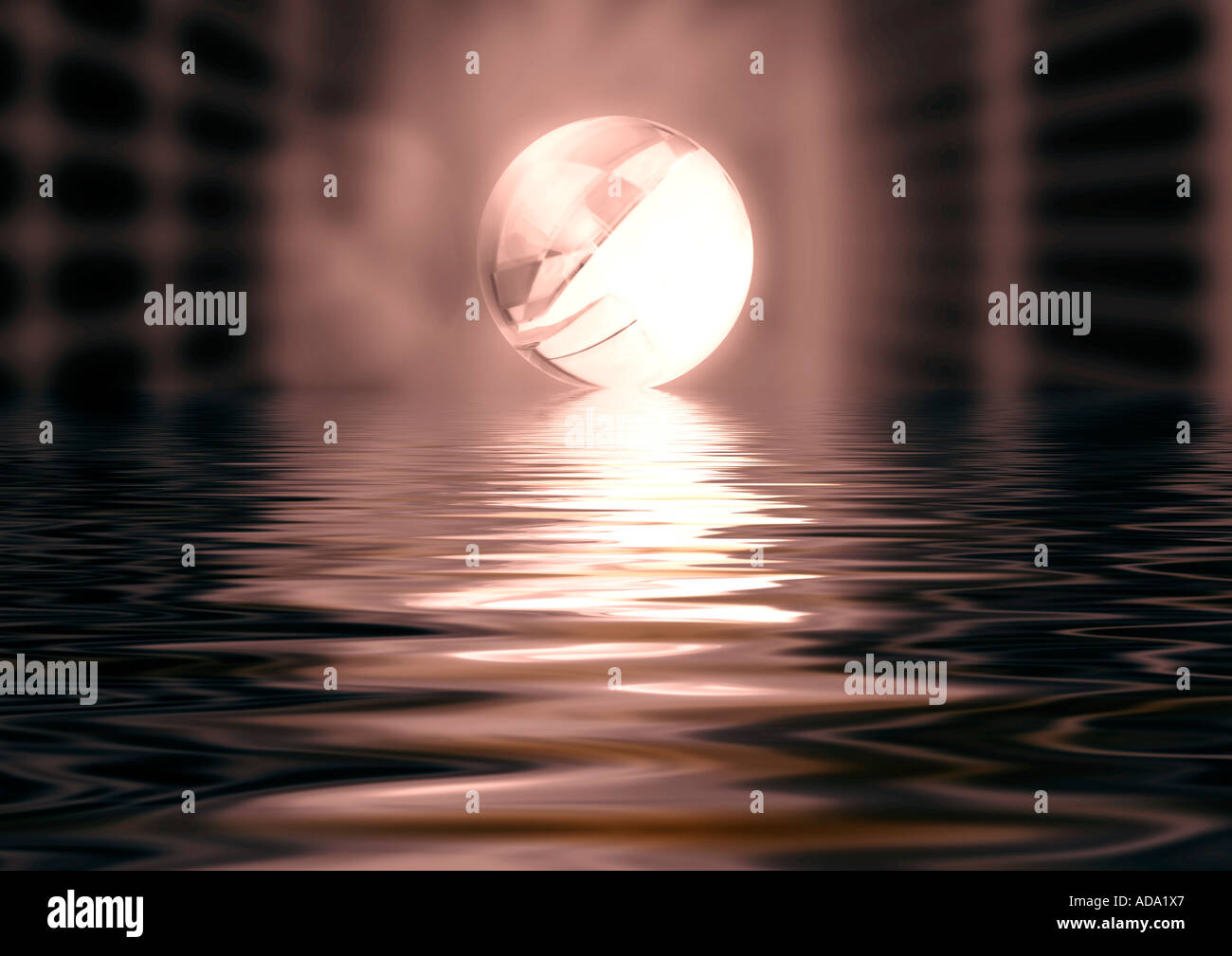 Glowing golden orb over water Stock Photo - Alamy