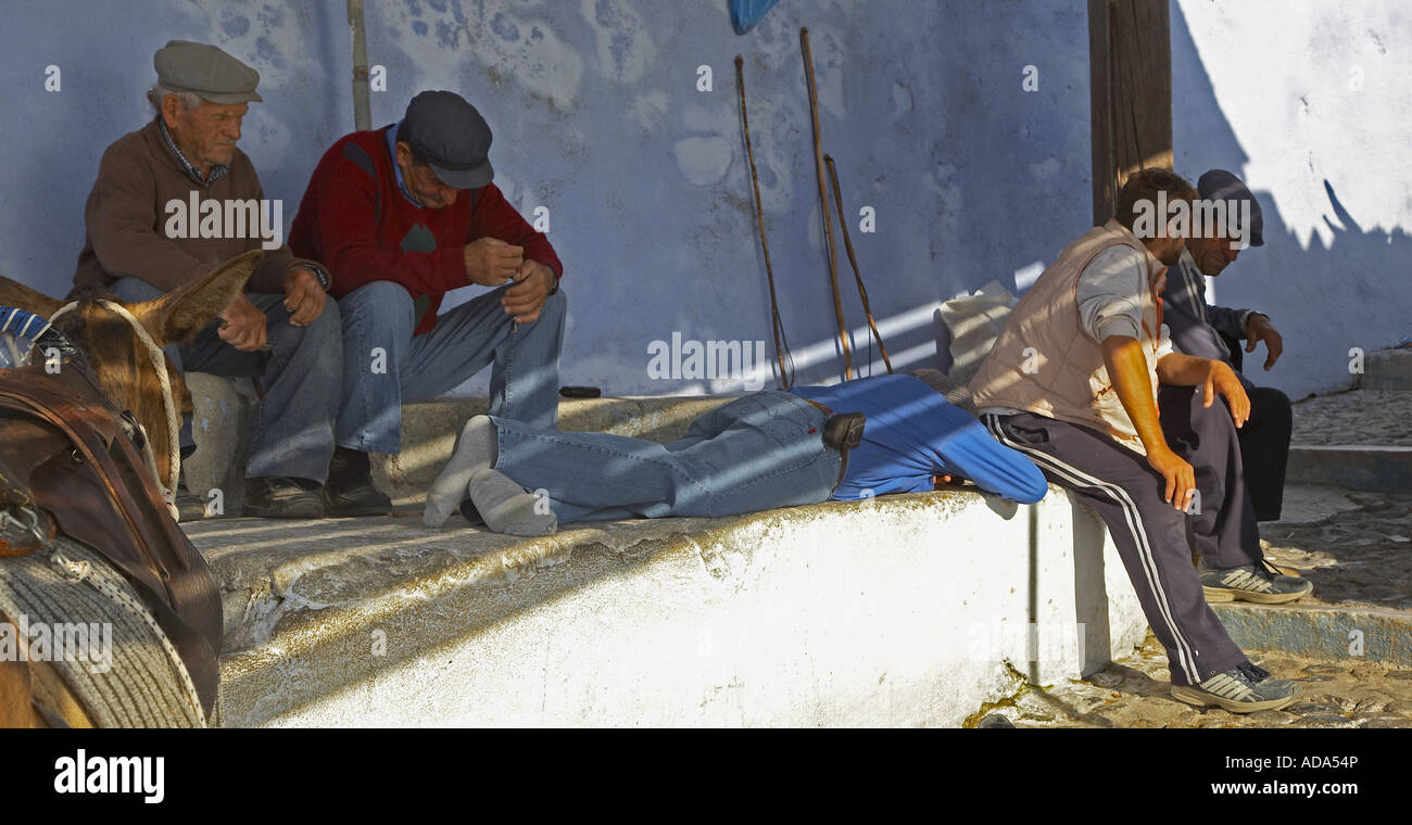 old man at siesta, Greece, Santorin, Thira Stock Photo - Alamy