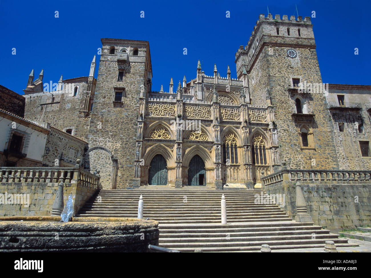 Real Monasterio da Guadalupe, 14th century, double tower facade, Spain ...
