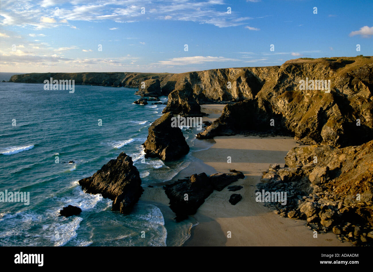 Bedruthan Steps Rock formation on the Cornwall Coast England Stock ...