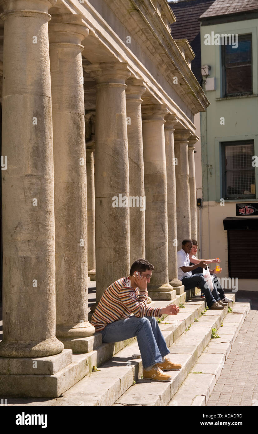 Wales Carmarthenshire Carmarthen people on Guildhall steps Stock Photo ...