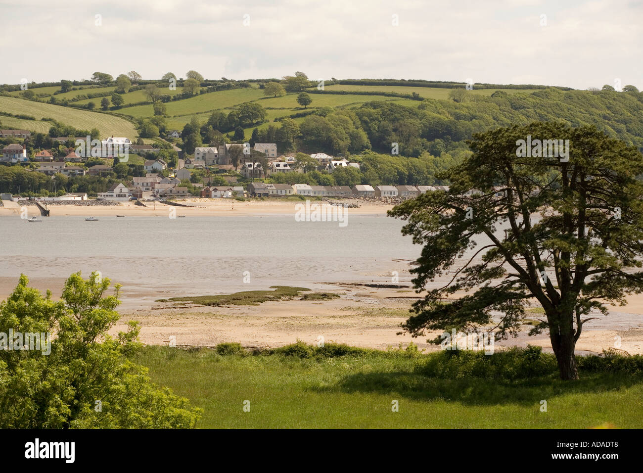 Wales Carmarthenshire Carmarthen Llanstephan view from seafront across ...