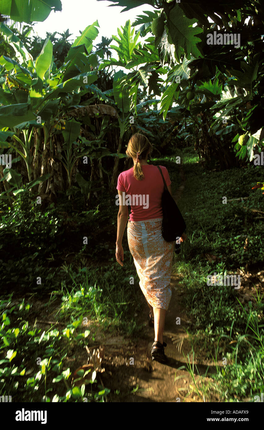 Samoa a tourist walking on a path in the jungle Stock Photo - Alamy