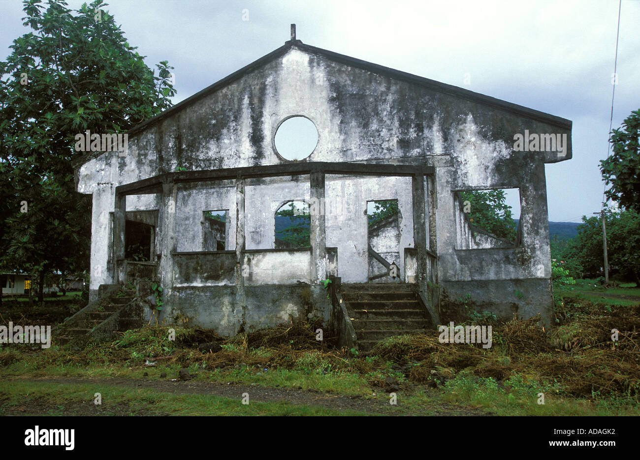 Samoa Salealua lava fields a church ruin Stock Photo - Alamy