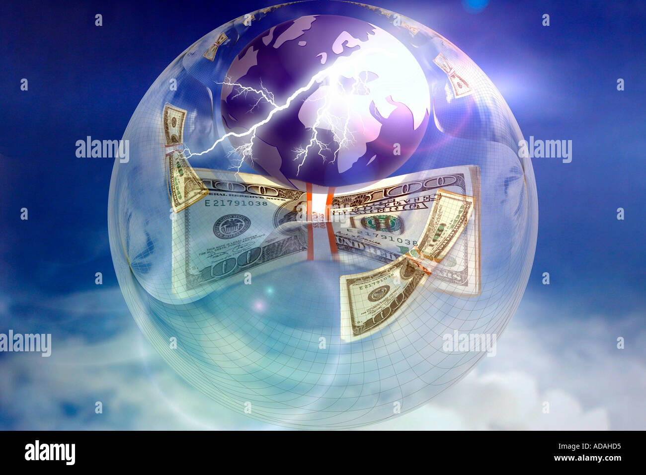 Surreal Abstract Art Floating Money and Earth Concepts and Symbols ...
