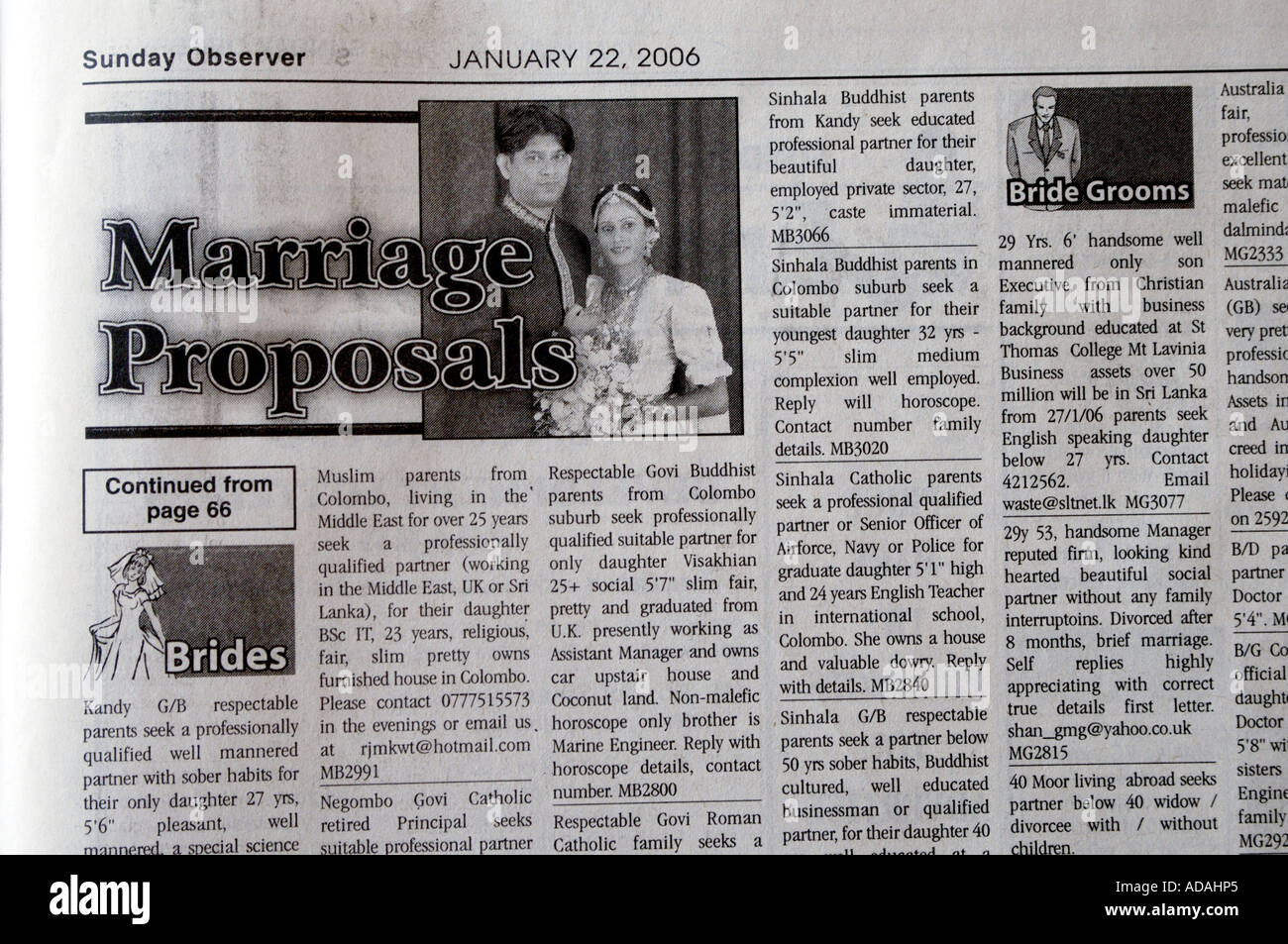 Marriage proposals in the Sunday Observer Stock Photo - Alamy