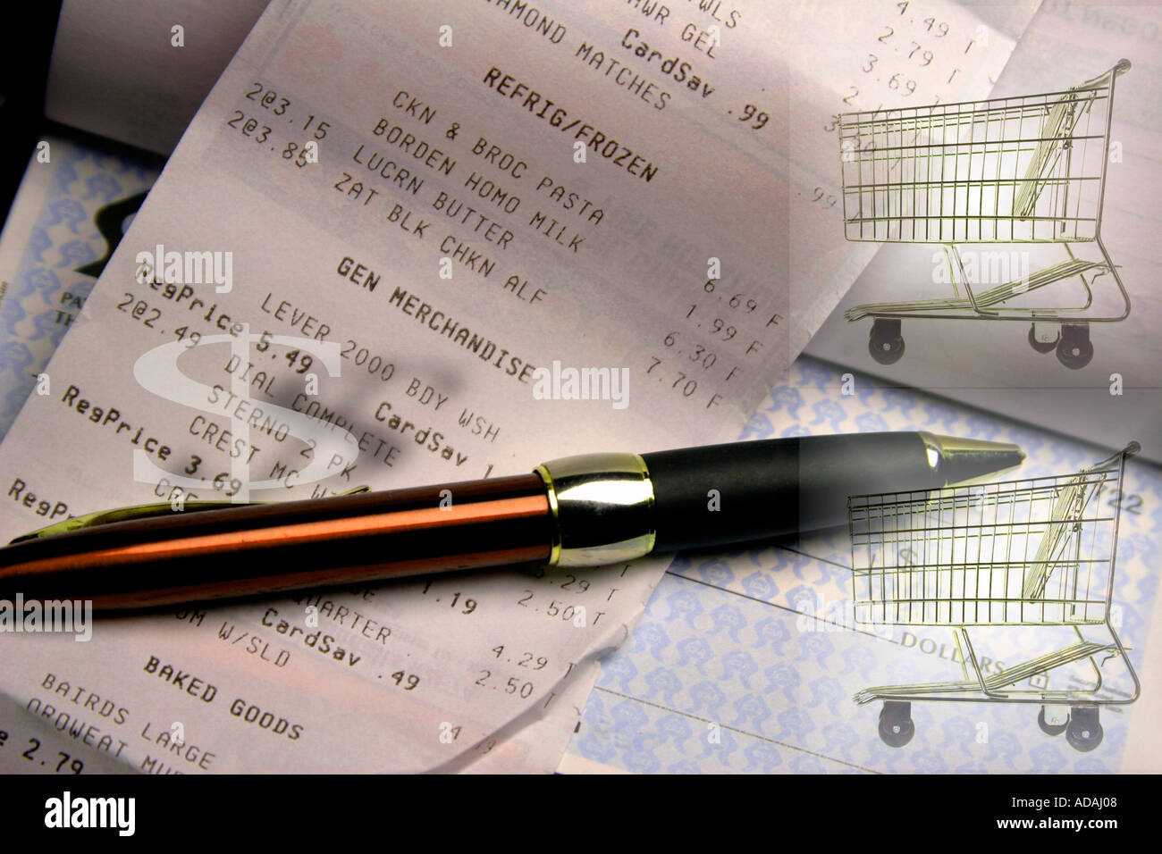 Signs Symbols of Cost of Living Empty Grocery Buggy and Money Sign ...