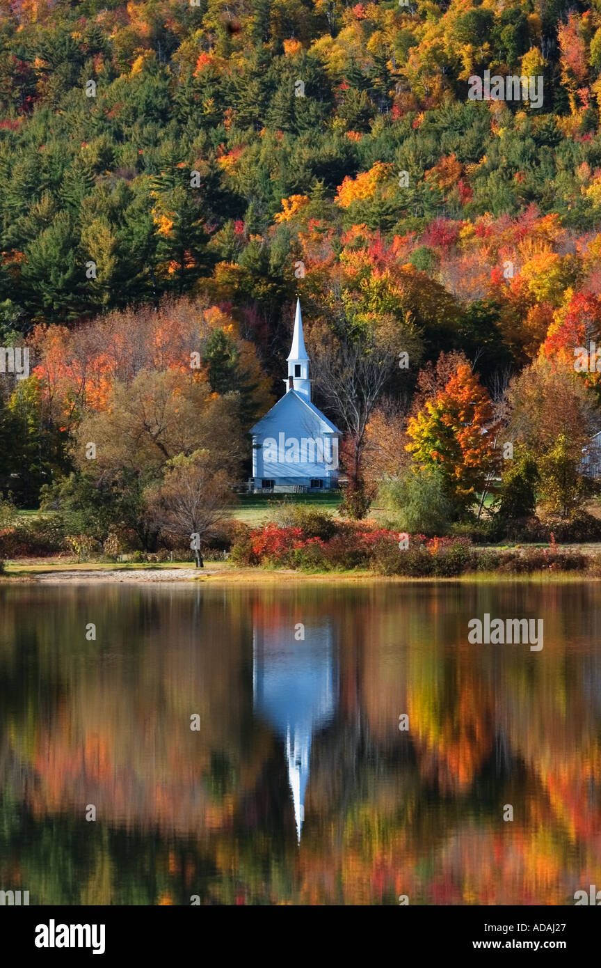 Little White Church Autumn Color Reflected In Crystal Lake Eaton Center ...