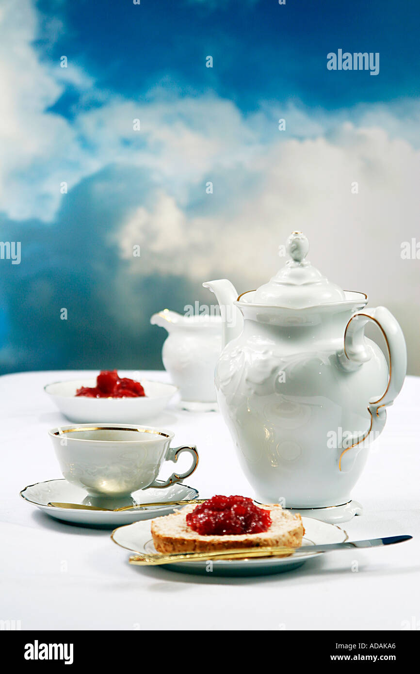 Formal Coffee Break Breakfast Tea Bagal and Jam Stock Photo - Alamy