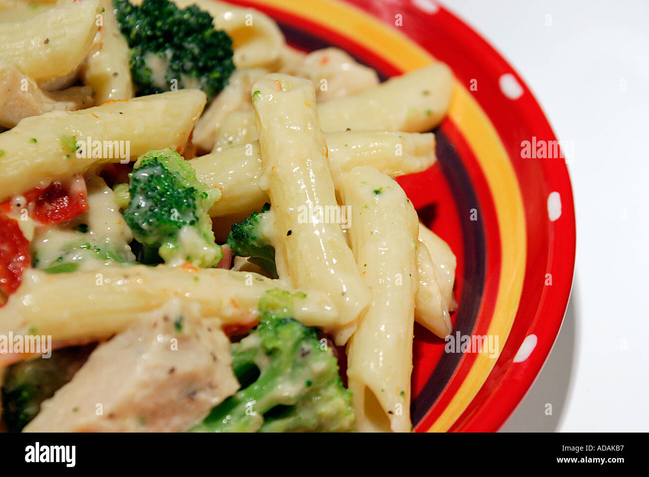 Food Plate of Pasta and Broccoli with Chicken Stock Photo - Alamy