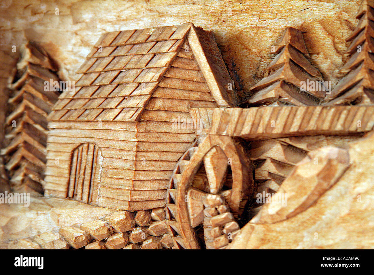 Cabin and Water Wheel Mill Art Sculpture Stock Photo - Alamy