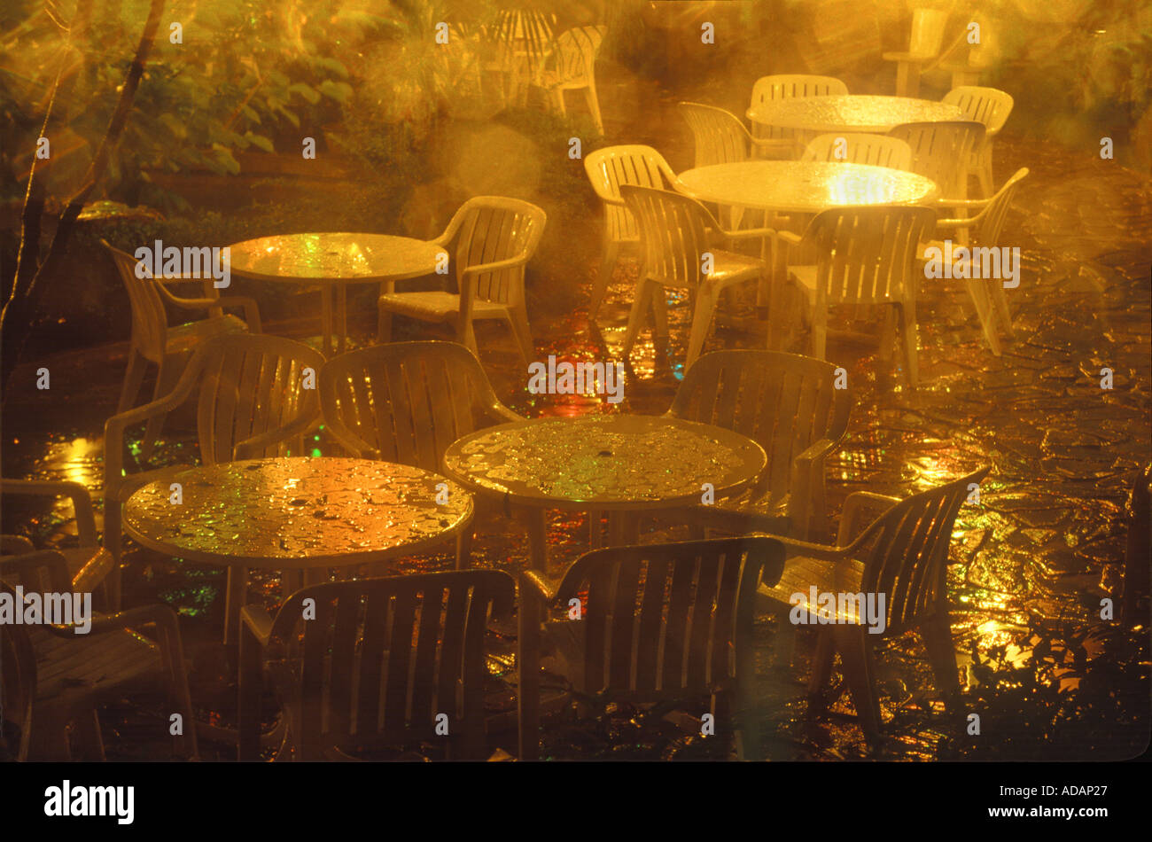 Tables And Chairs in the Night Rain, Philadelphia, Pennsylvania USA ...