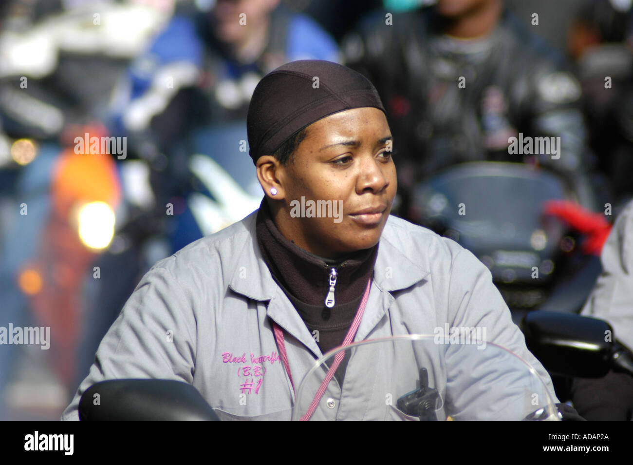 Black woman younger riding her motorcycle in demonstration which is ...