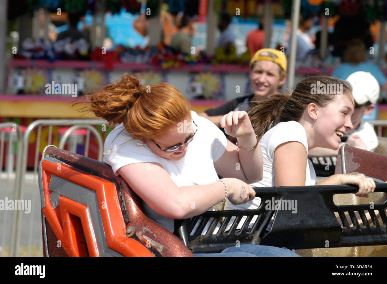 Real People on local carnival rides for fun during summer vacations at ...