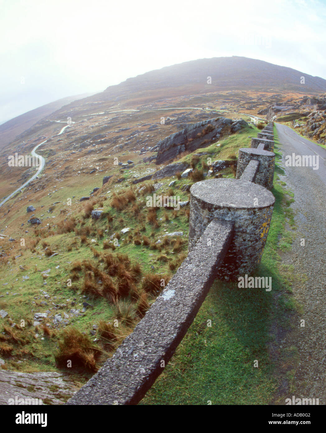 Concrete safety barriers at the Healy Pass, linking County Kerry and ...
