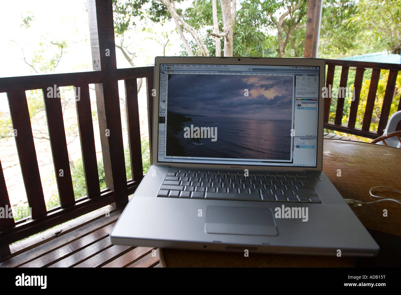laptop with a photo of a sunset Stock Photo - Alamy