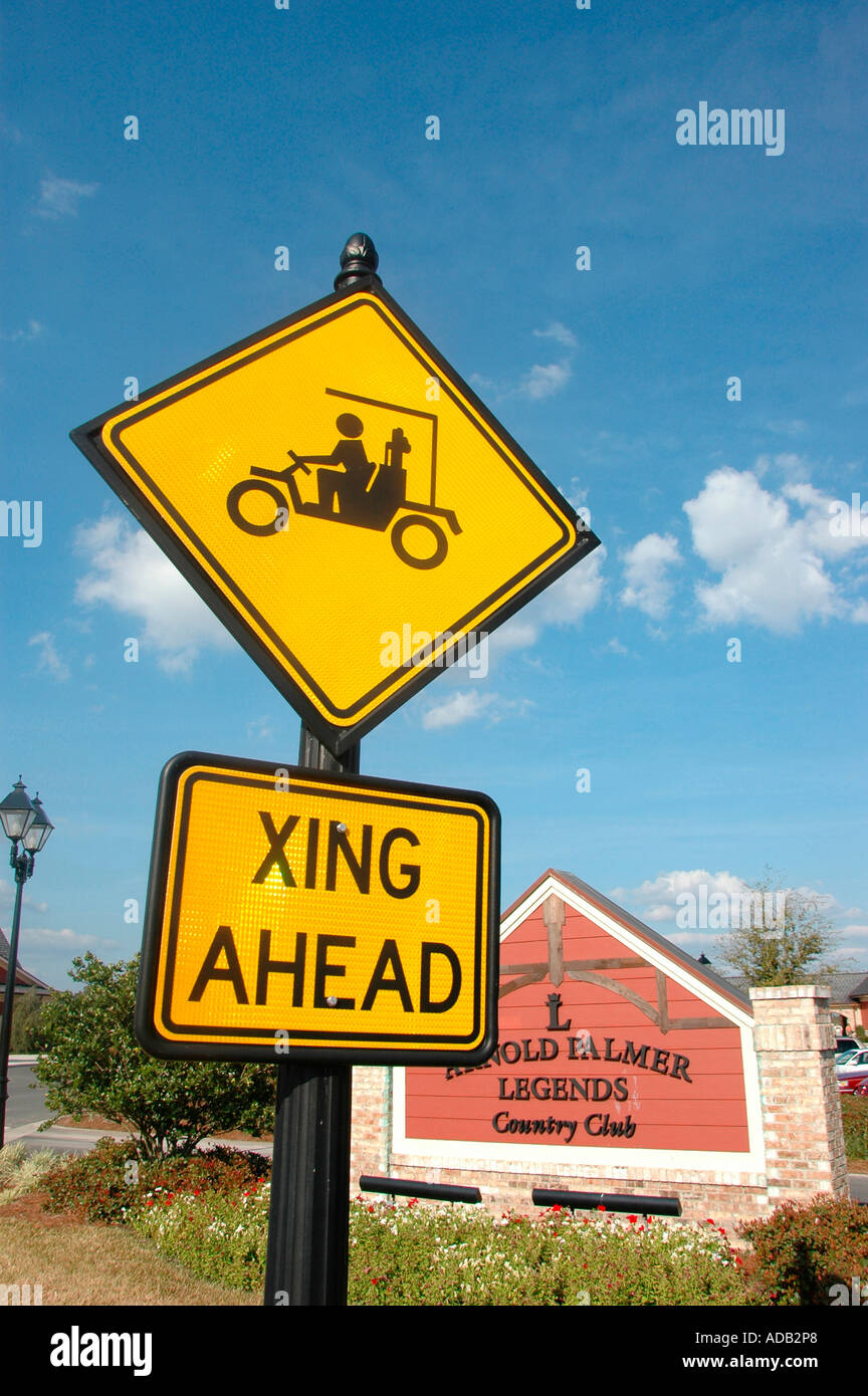 Golf cart crossing ahead sign at Golf Club Coarse for safety of all in ...