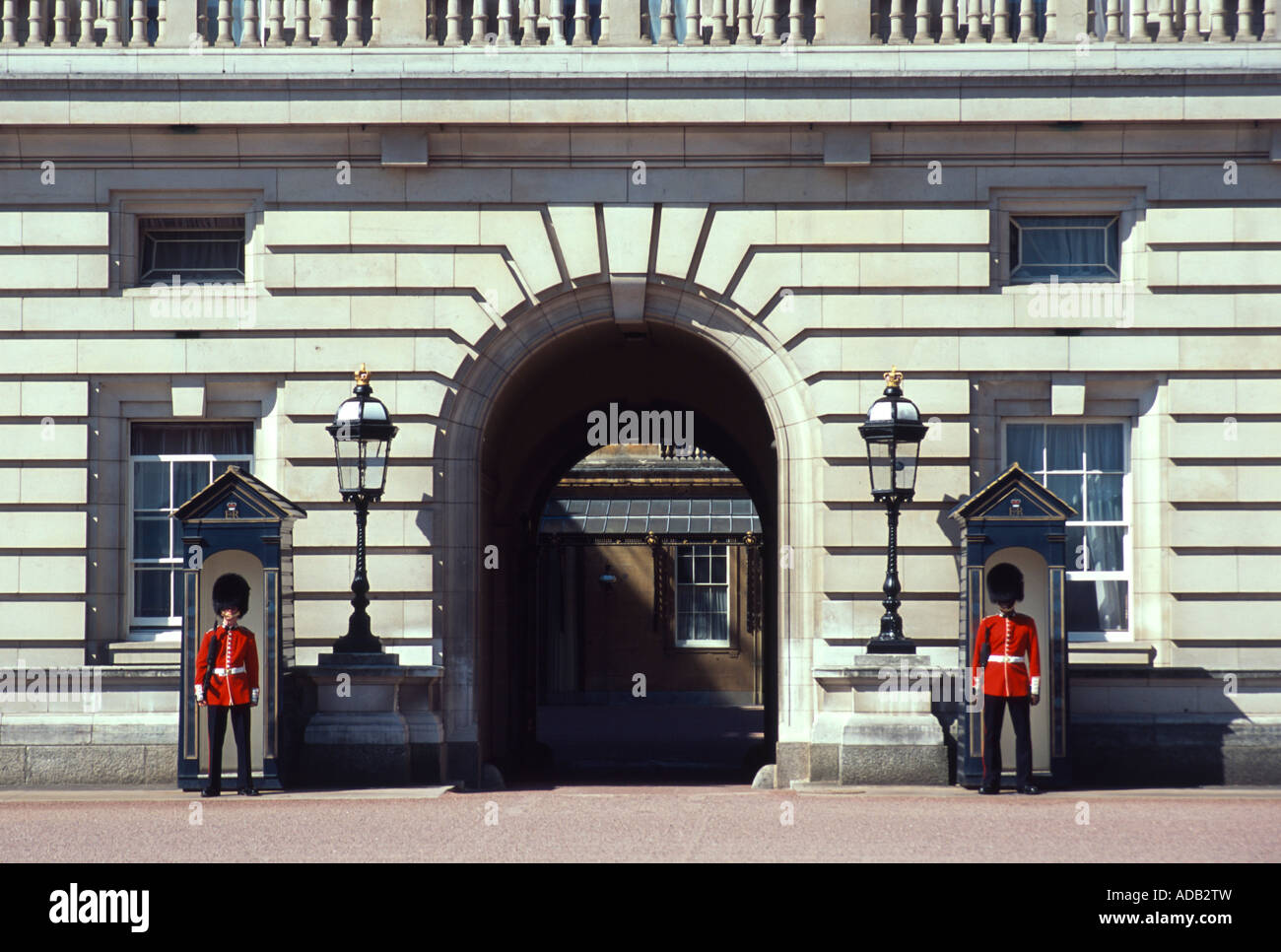 guards in red tunics buckingham palace on parade london england uk gb ...