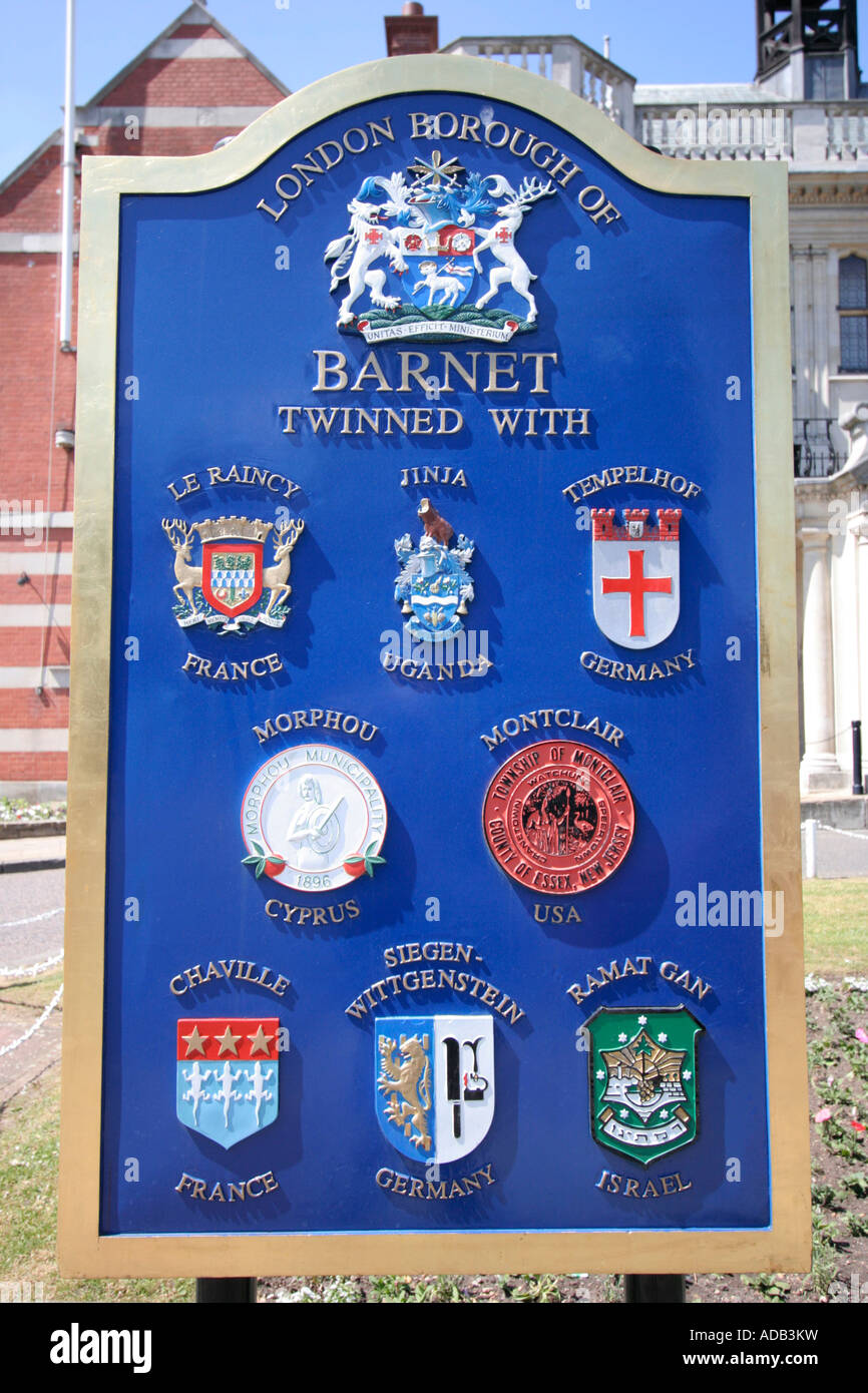 london borough of barnet council twinning plaques outside hendon town ...