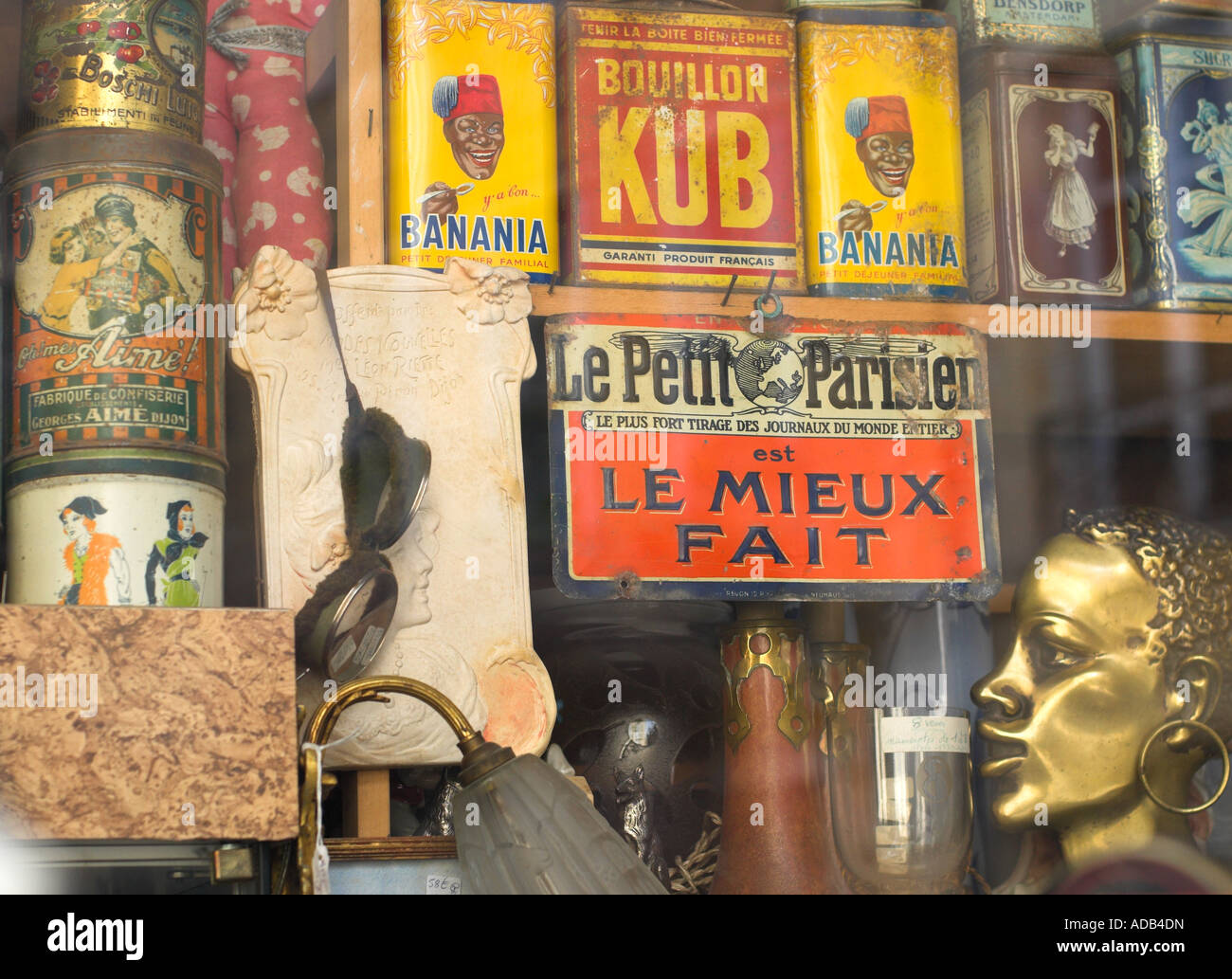 Antiques in shop window, Dijon, France Stock Photo - Alamy