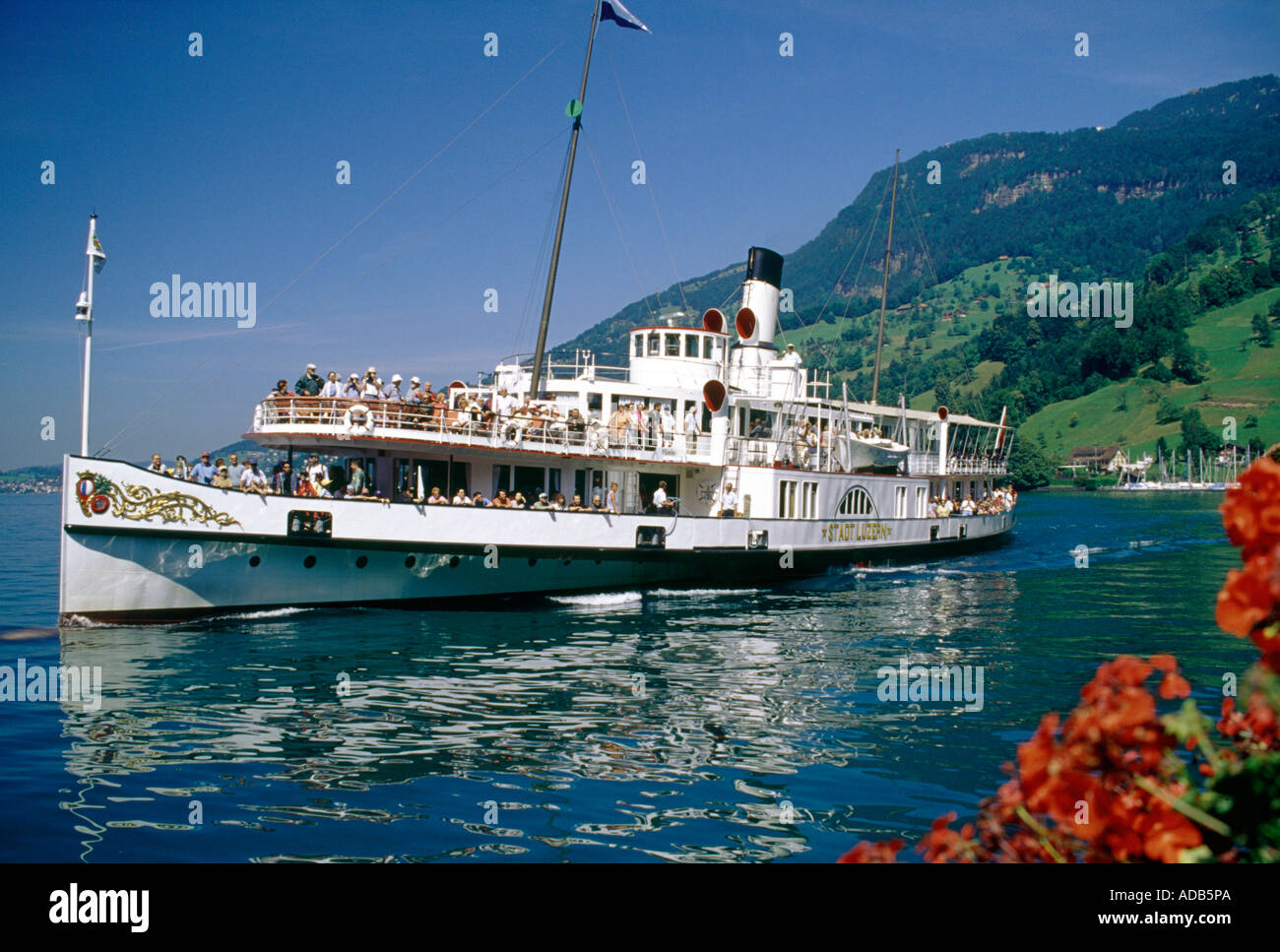 Paddle steamer passenger boat on Lake Lucerne, Switzerland Stock Photo ...