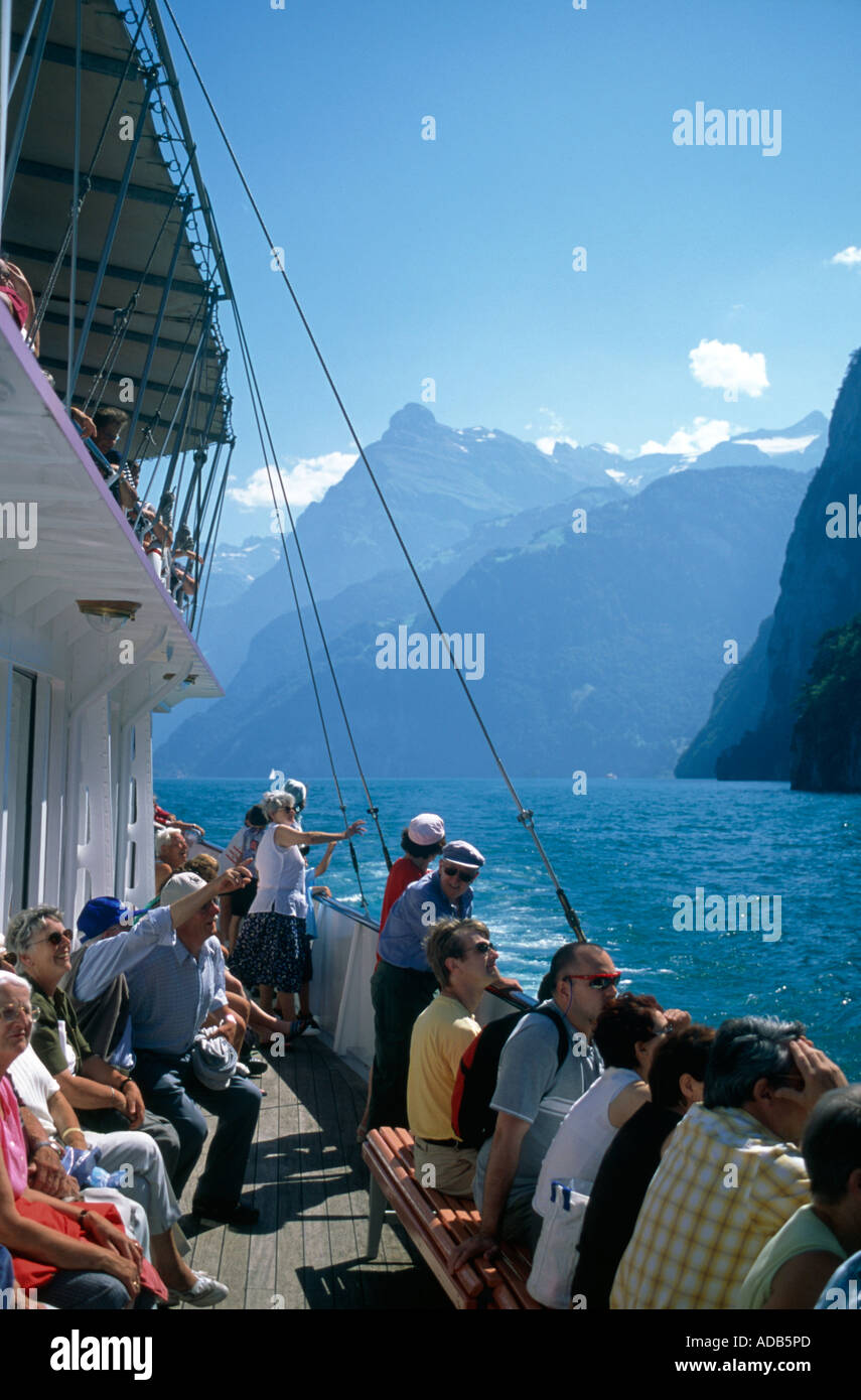 Tourists on a paddle steamer, Lake Lucerne, Switzerland Stock Photo - Alamy